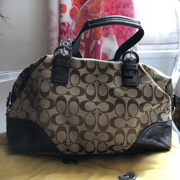 Coach | Bags | Coach Logo Patent Leather Round Duffel Purse Bag | Poshmark